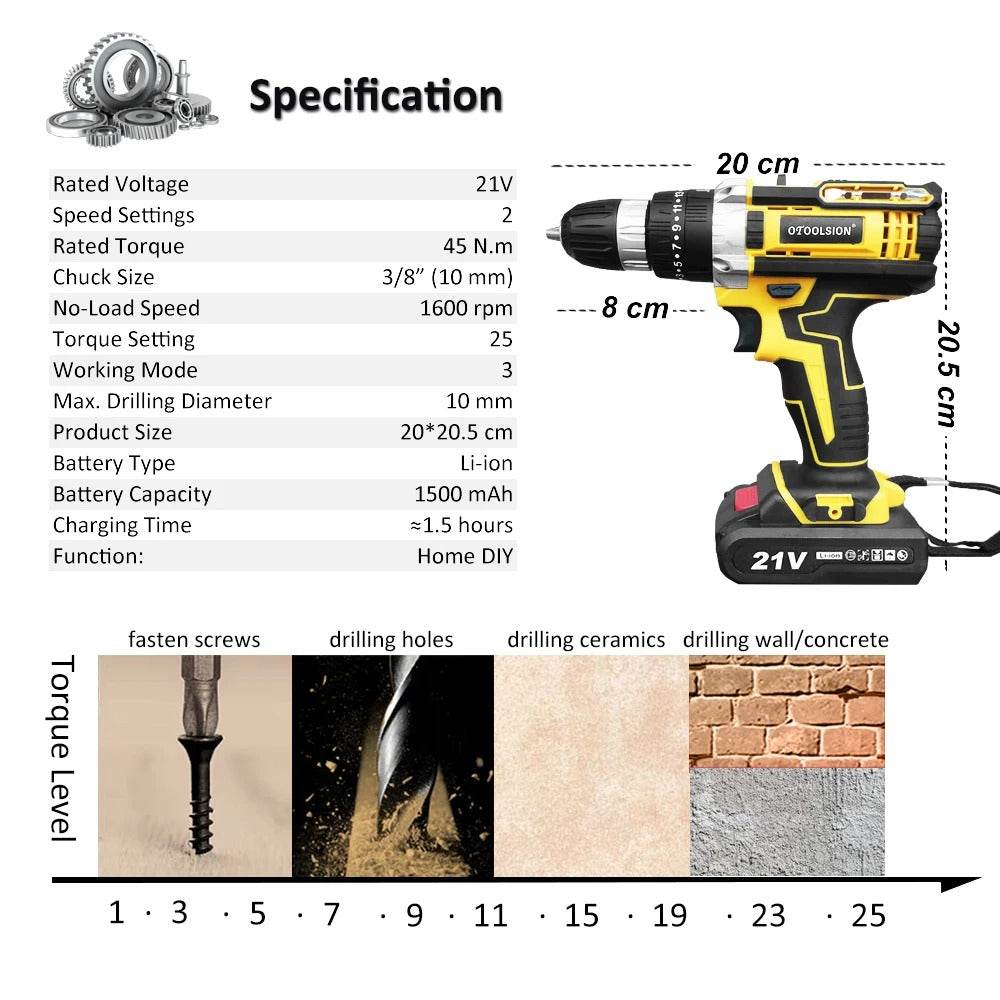 Torque Impact Cordless Screwdriver Drill (21V) – DMC Wholesale